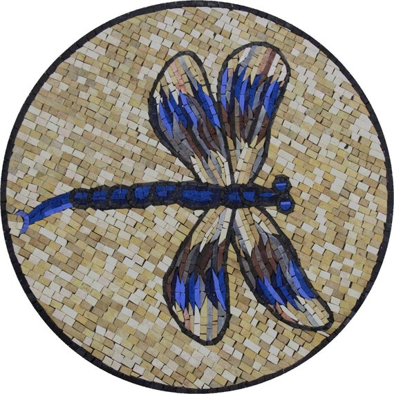 Beautiful Dragonfly Round Mural Medallion Art Marble Mosaic | Etsy