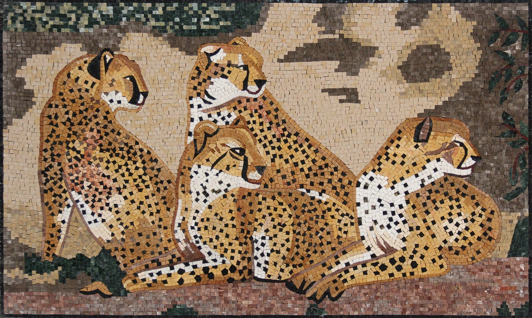 Cheetahs Hunt Alert Animal Marble Mosaic - Etsy