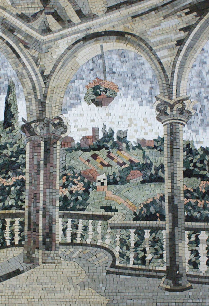 Vertical Long Architecture Arches SCENE Mural 30x47 Marble Mosaic LS92 ...