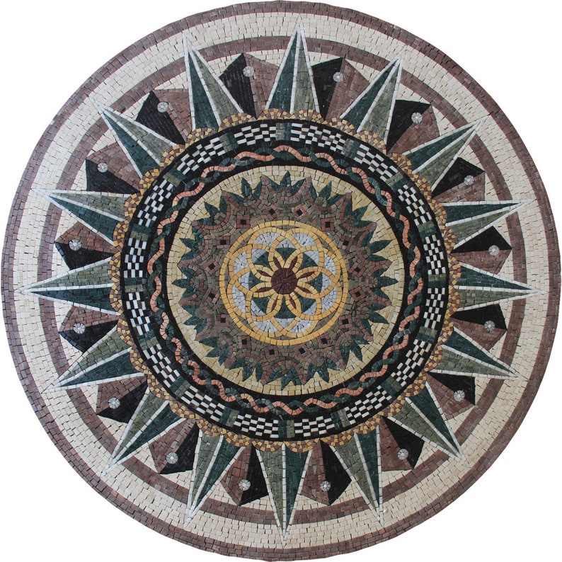 Oriental Design Geometric Round Compass 48 Wall Floor Marble Mosaic ...
