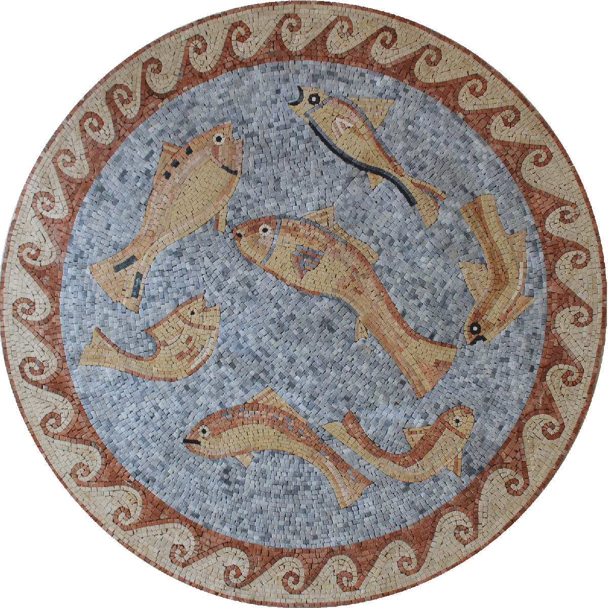 55 Underwater Scene Fish Rounded Wavy Border Decor Marble Mosaic MD1872 ...