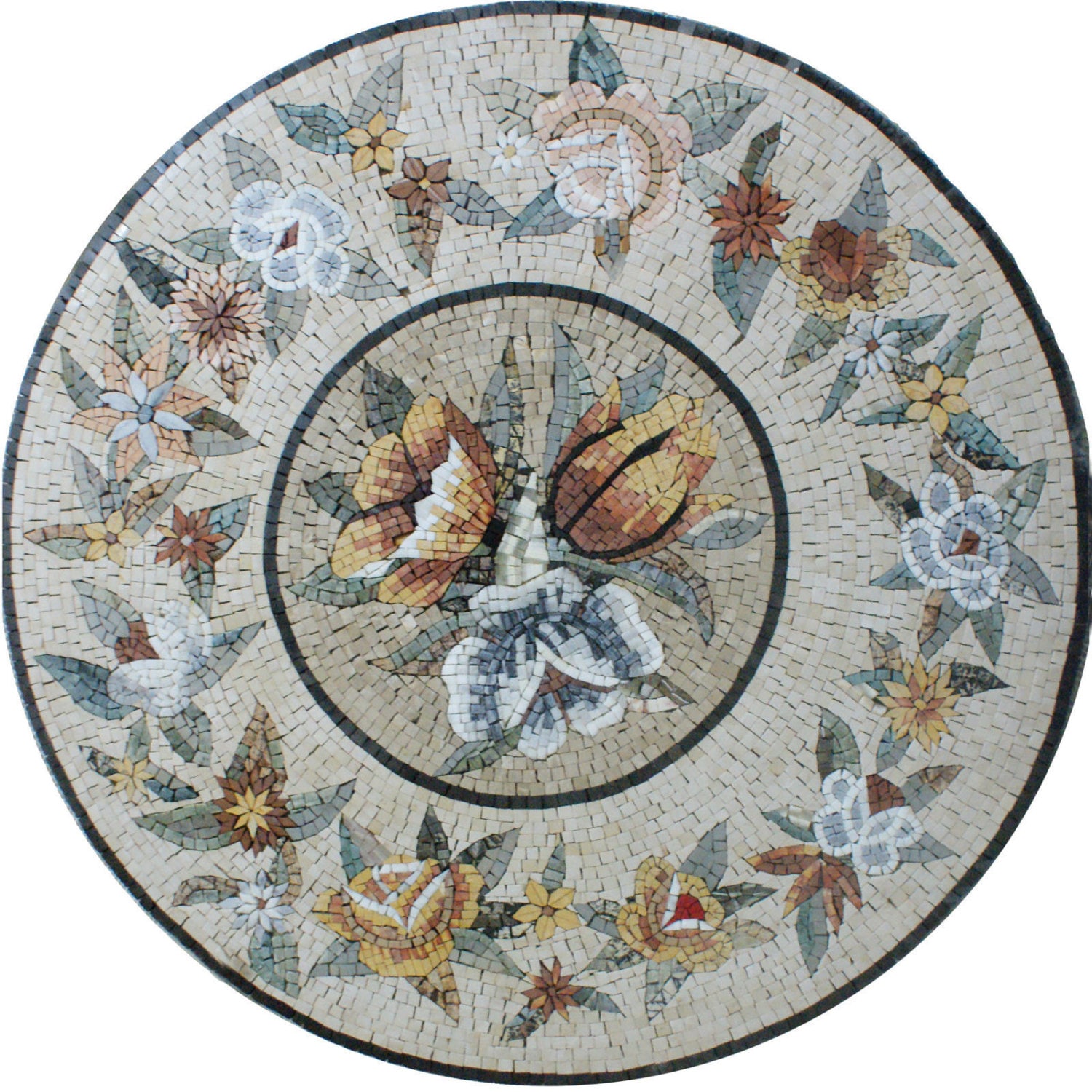 Flowers Round Medallion Garden Home Decor Marble Mosaic FL743 - Etsy