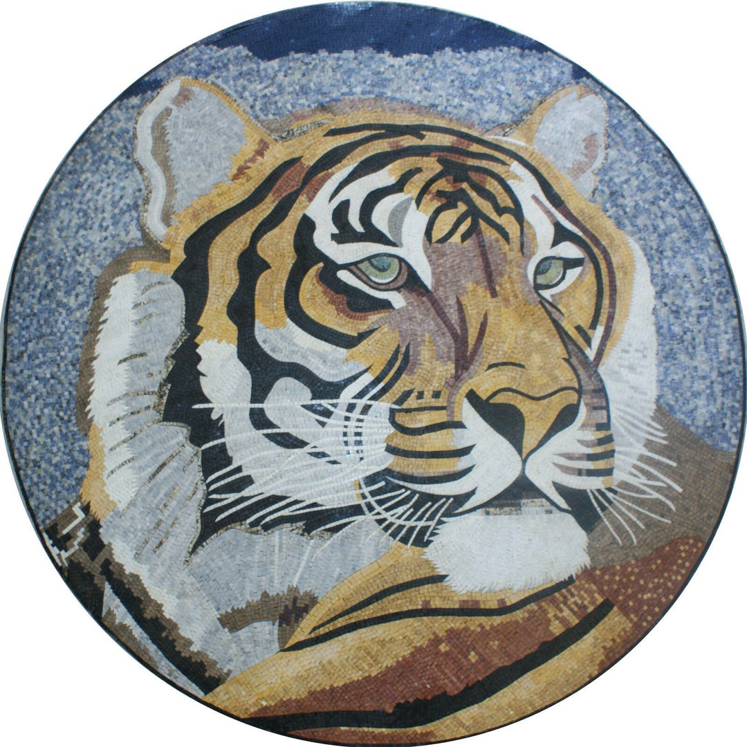 Medallion Wall Mural House Decor Leopard Face Marble Mosaic - Etsy