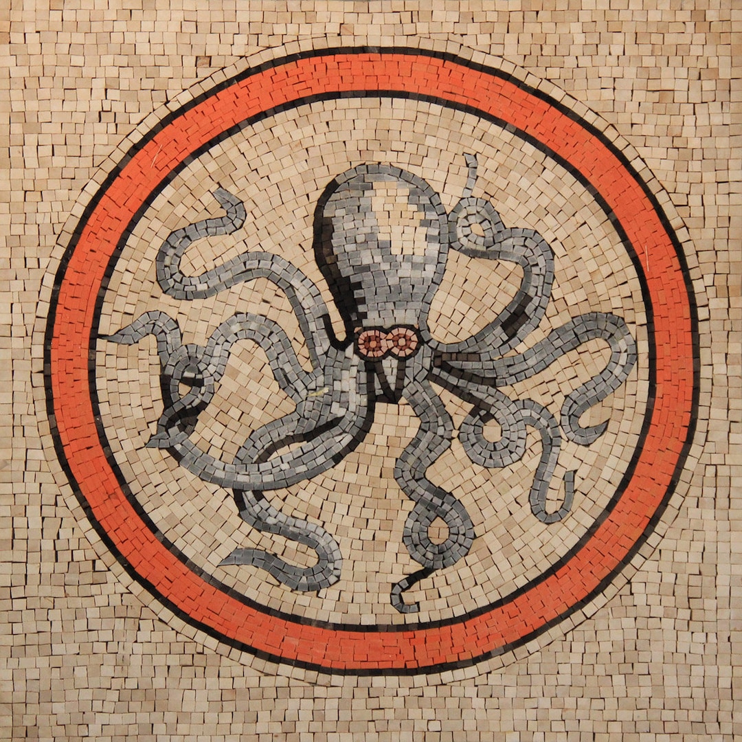 Bright Orange Ring Octopus Motif 30"x30" Marble Mosaic AN1214 - Etsy