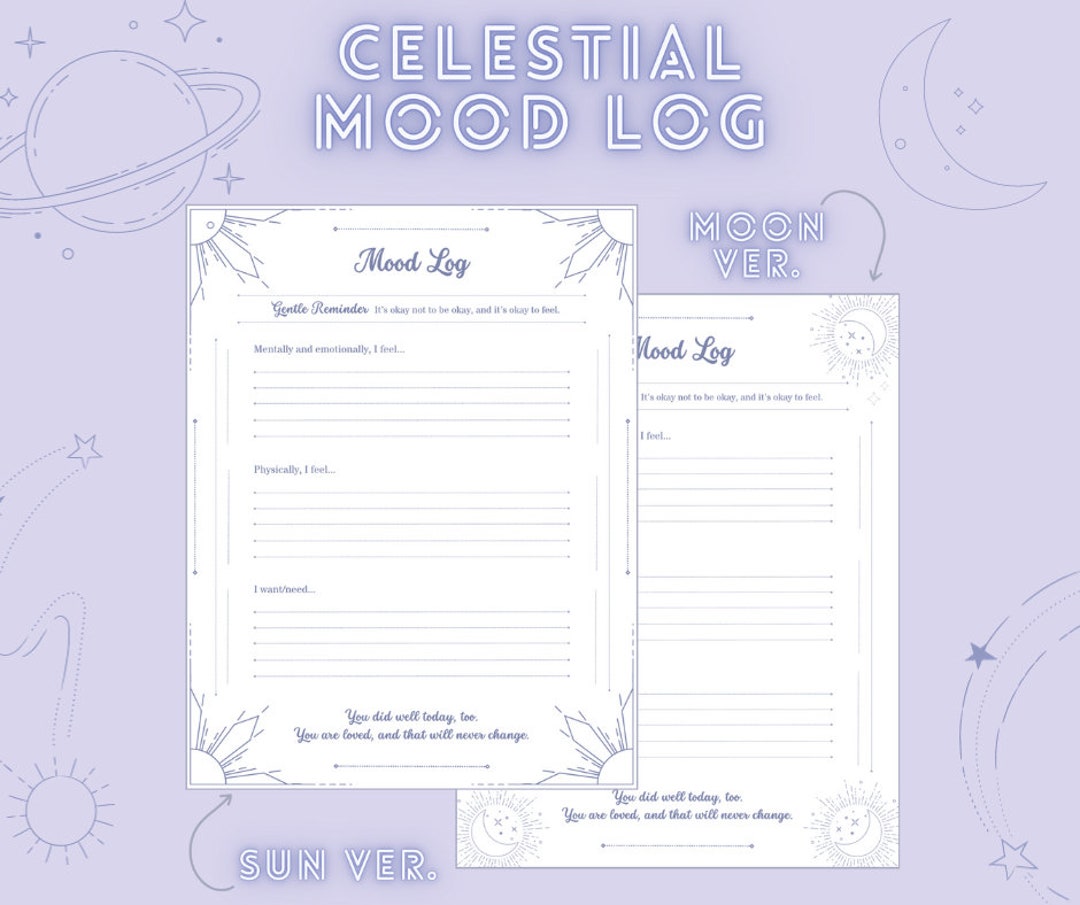 Daily Mood Log / Personal Tracker Sheets - Celestial (sun and Moon) - Etsy