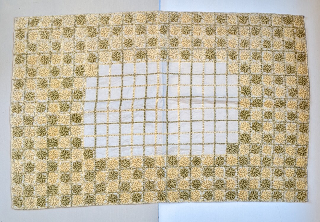 Hand Embroidered Vintage Table Mat, Green and Yellow - Etsy