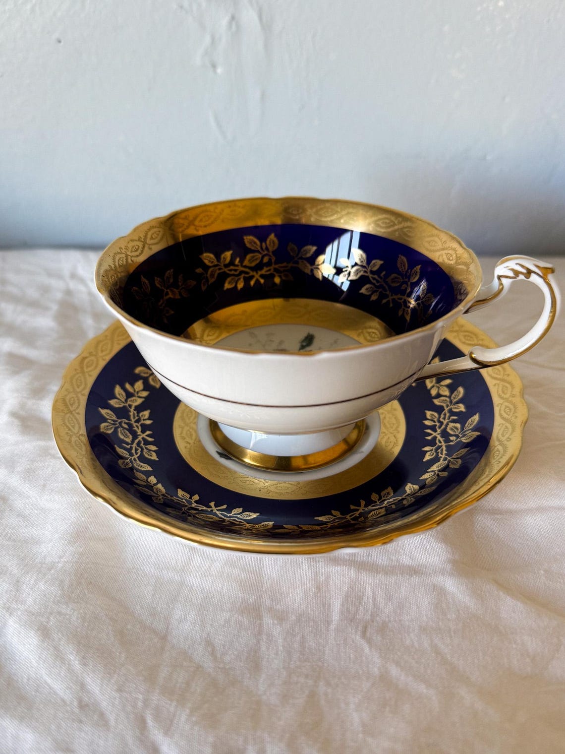 Paragon Bone China Tea Cup and Saucer - Gold and Cobalt Blue - England ...