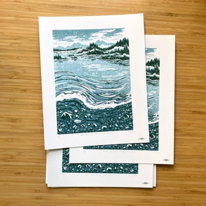 The Clouds in Washington | Linocut Reproduction Print | Puget Sound PNW ...