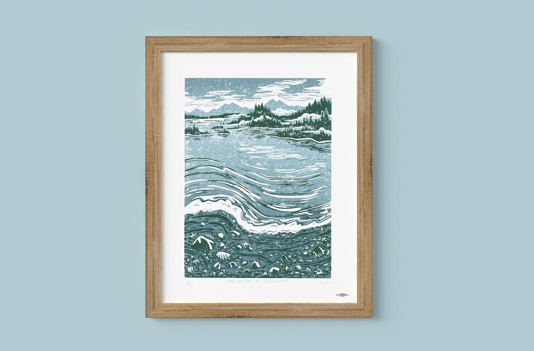 The Clouds in Washington | Linocut Reproduction Print | Puget Sound PNW ...