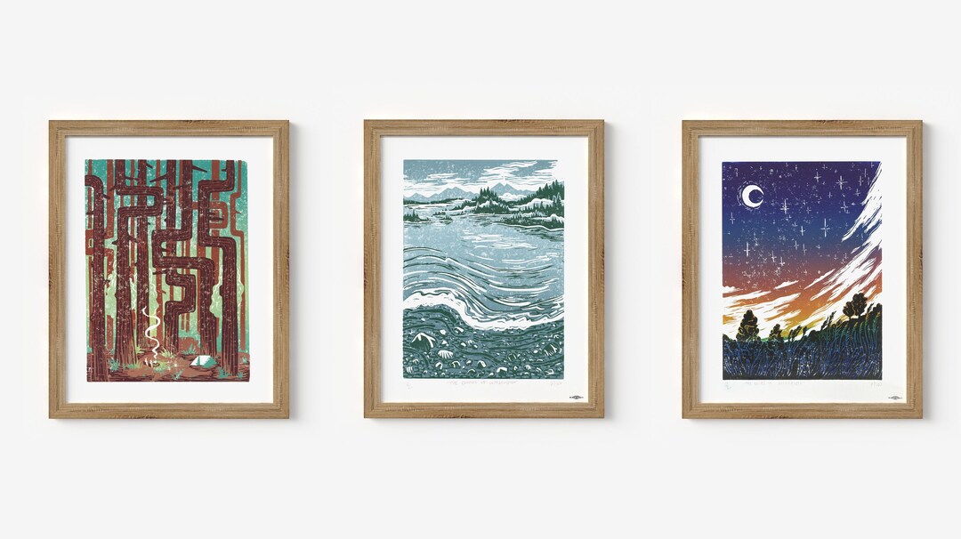 2022 Road Trip Series | Set of 3 | Linocut Reproduction Prints | Travel ...