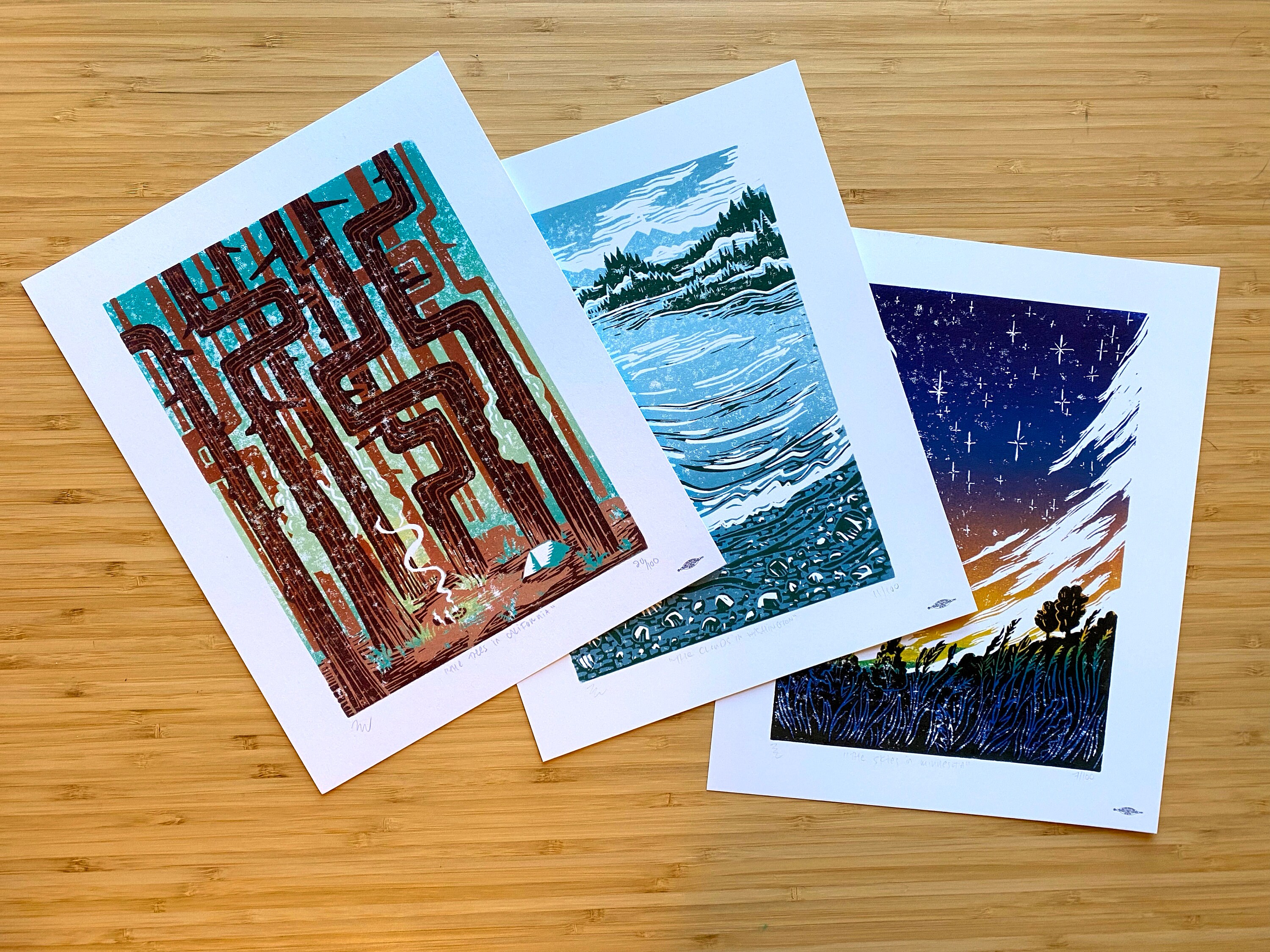 2022 Road Trip Series | Set of 3 | Linocut Reproduction Prints | Travel ...