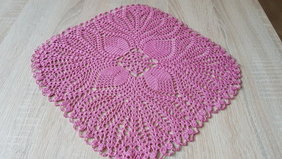 Doily 11,4 Crochet Pink Square Cotton Centerpiece Home Decor Table ...