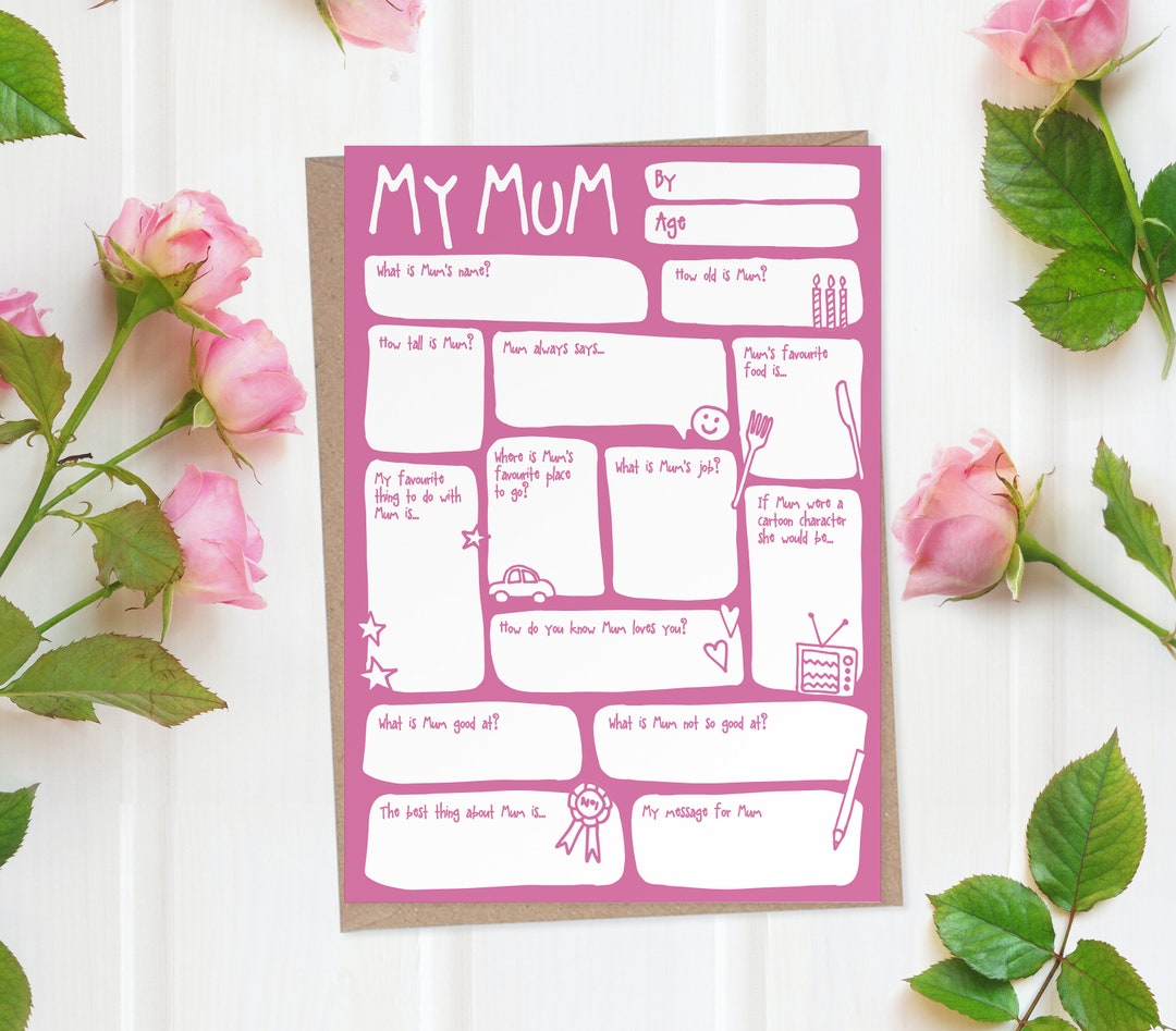 Mum Mother's Day / Birthday Card - Fill in the Blanks DIY Interview Q&A ...
