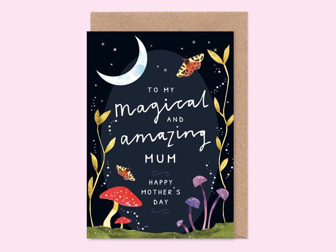 Magical Mum Moth Mushroom Card - Toadstool, Magic, Witchcraft, Wildlife ...
