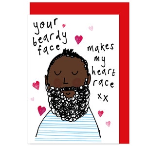 Beard Face Valentine's Card - Anniversary Cute Funny Beardy Handsome ...
