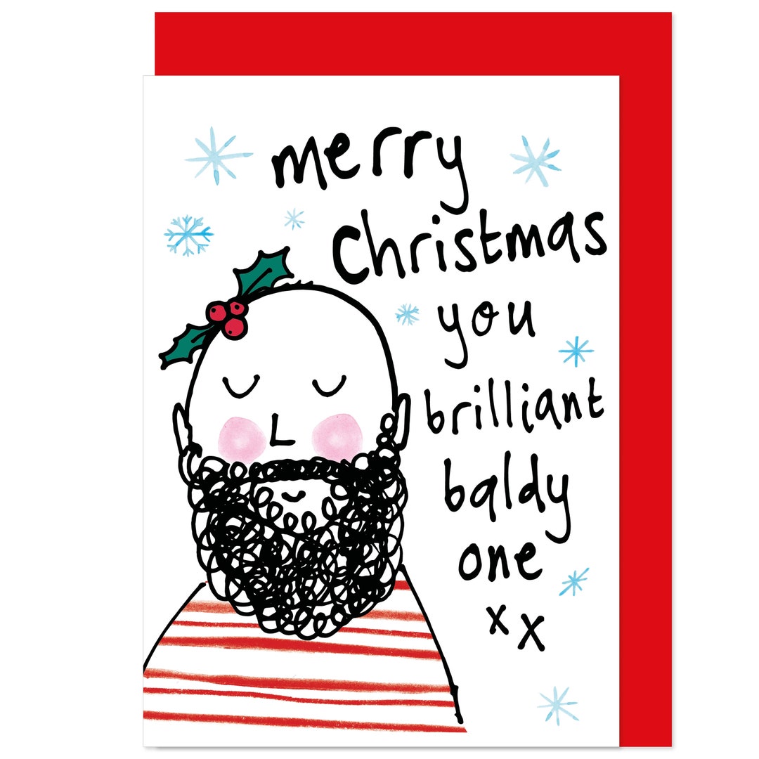 Bald Head Christmas Card Cute Funny Beardy Baldy Handsome - Etsy