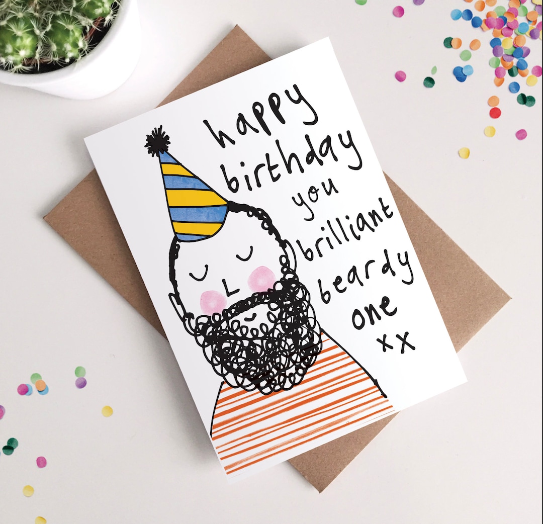 Beard Face Birthday Card - Cute Funny Brilliant Beardy Handsome Husband ...