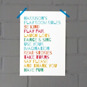 Personalised Play Room Rules Print Custom Nursery Bedroom Wall Art ...