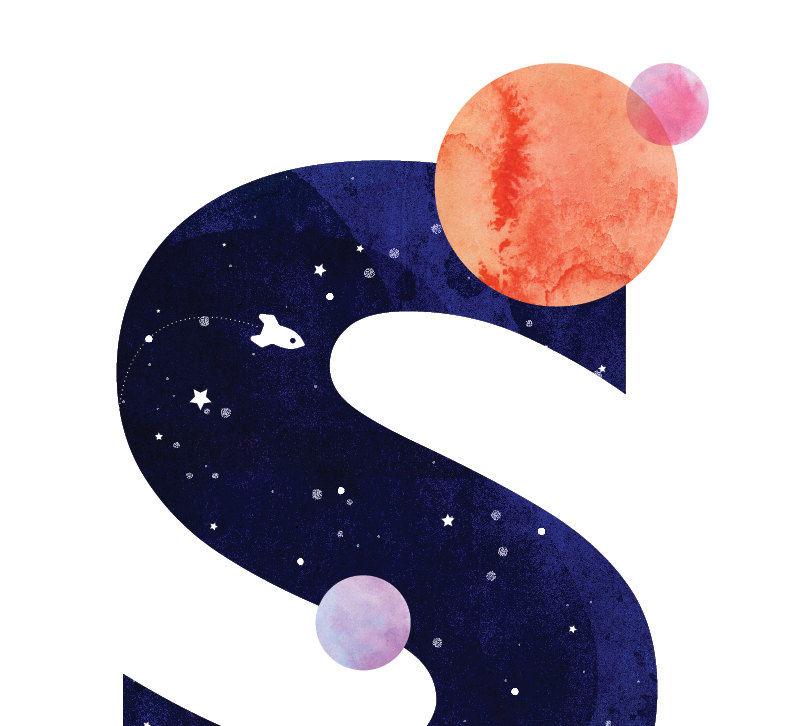 Childrens Name / Initial Print Vintage Space Rocket Planet - Etsy