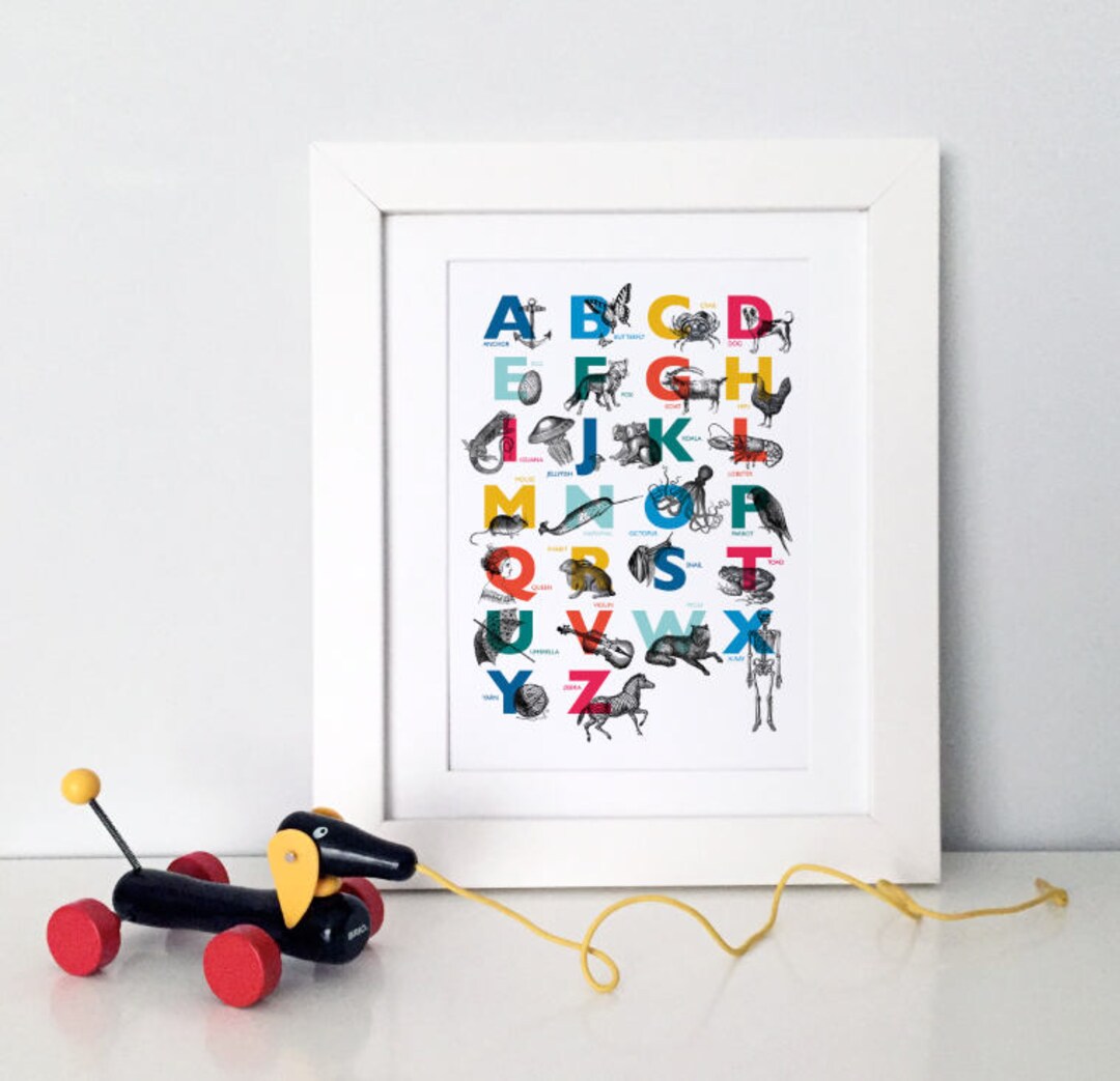 Vintage Alphabet Printable Art - A4 PRINT - Childrens ABC Animal ...