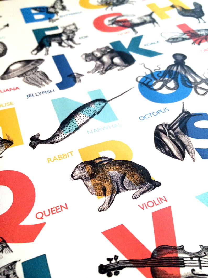 Vintage Alphabet Printable Art - A4 PRINT - Childrens ABC Animal ...