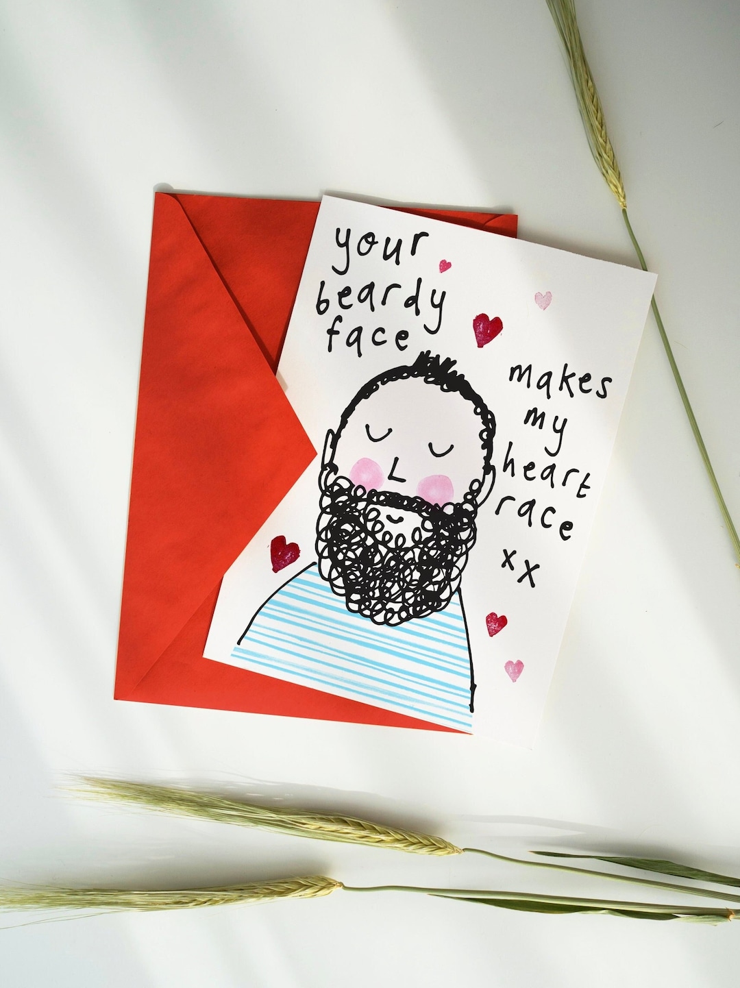 Beard Face Valentine's Card - Anniversary Cute Funny Beardy Handsome ...