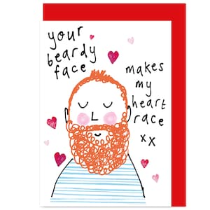 Beard Face Valentine's Card - Anniversary Cute Funny Beardy Handsome ...