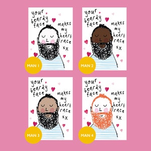 Beard Face Valentine's Card - Anniversary Cute Funny Beardy Handsome ...