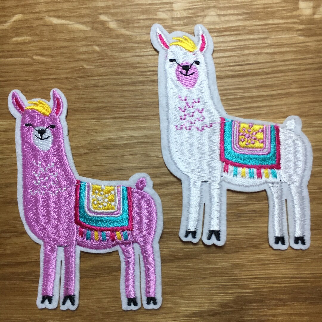 Lama Patch zum Aufbügeln 9cm x 6cm - cooles Alpaka in rosa oder weiß Applikation Aufnäher ...