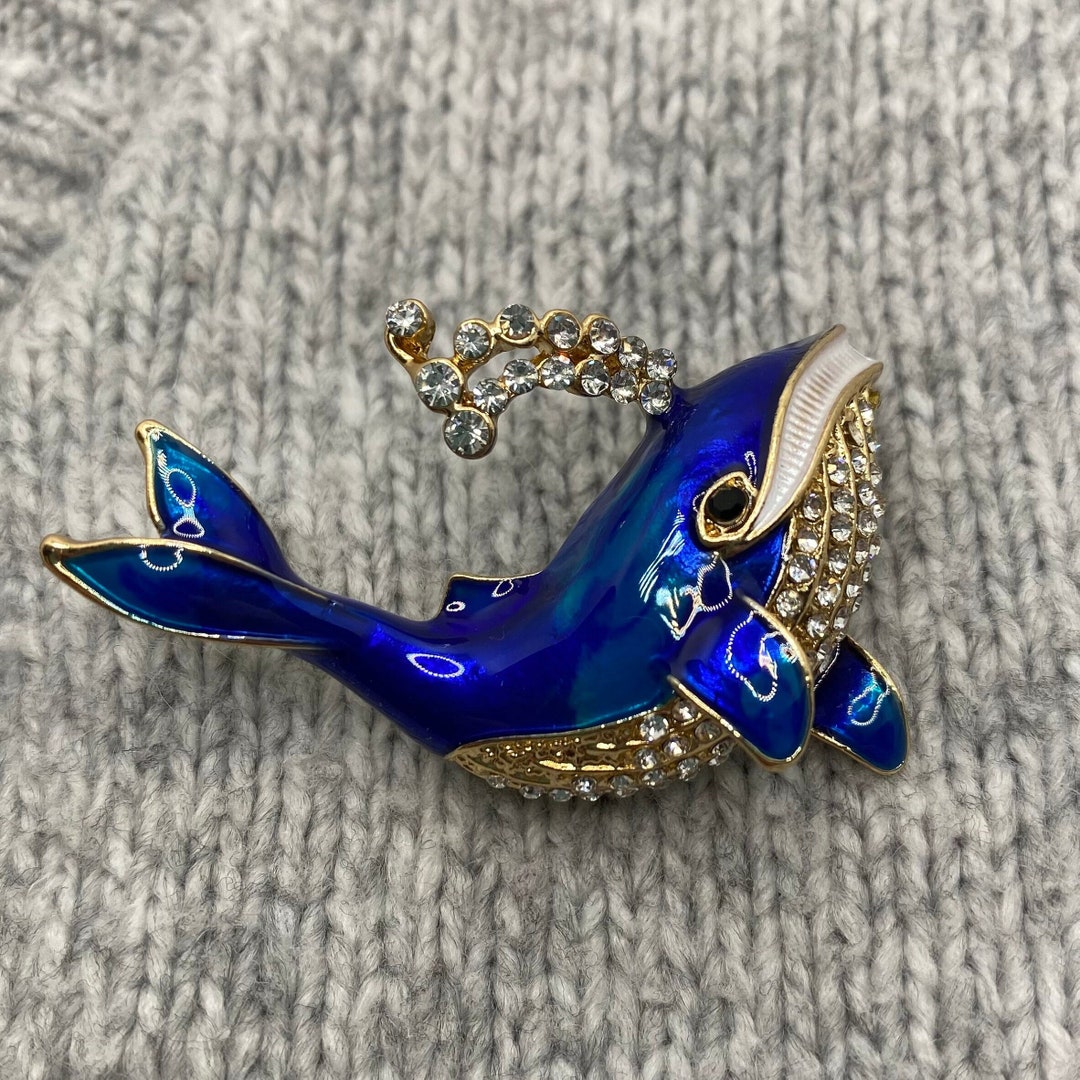 Blue Whale Enamel Brooch With Rhinestones 4 X 5 Cm Fish - Etsy