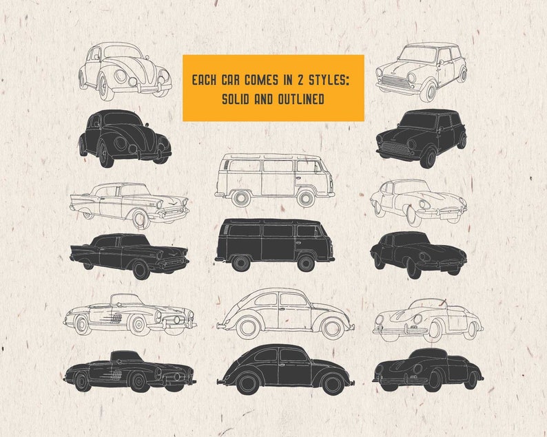 Vintage Car Clipart – Classic Car Line Drawing PNG SVG Bundle (digital ...