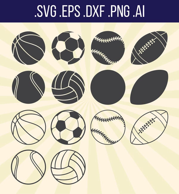 Sports Balls SVG Cut Files Basketball Football Rugby Tennis | Etsy