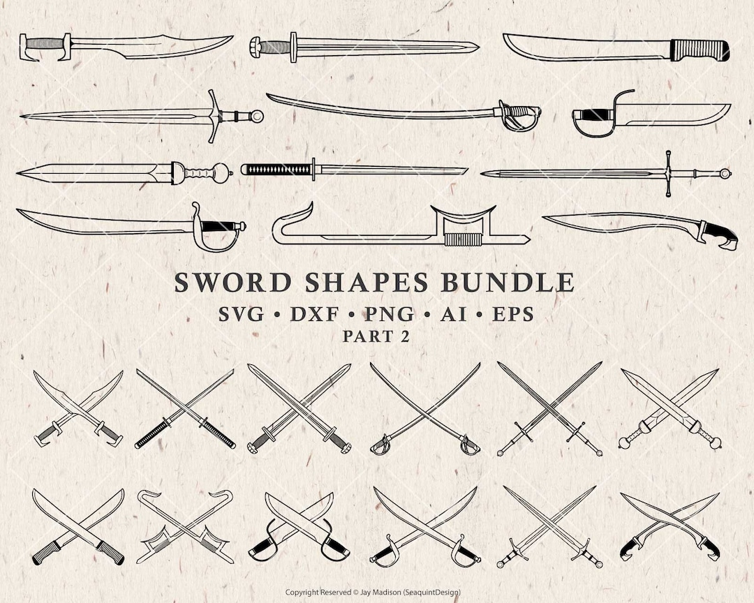 Sword SVG Bundle, Sword Shape Outline SVG, Crossed Swords SVG Files for ...