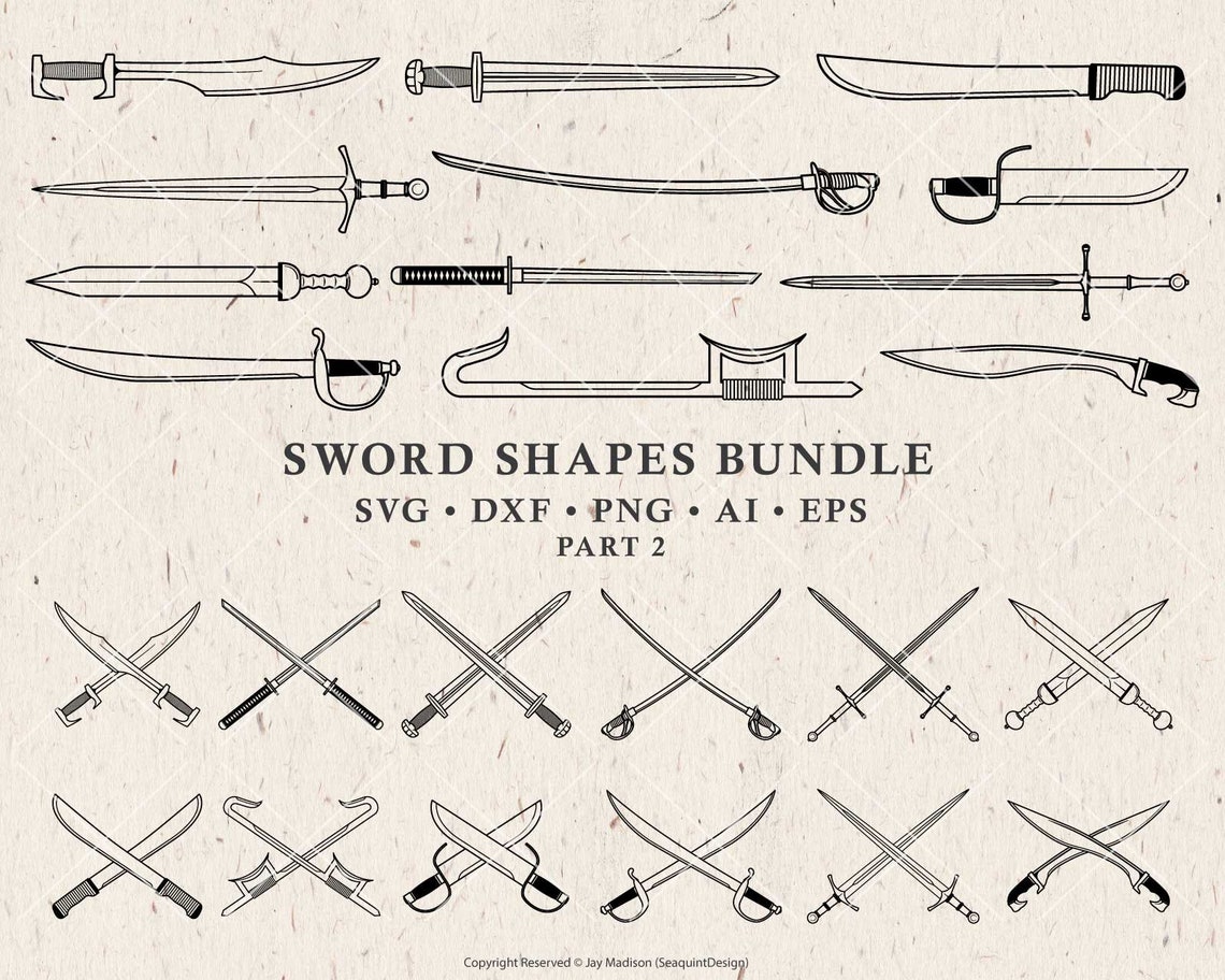 Sword Outline SVG Bundle, Medieval Swords, Crossed Swords (digital ...