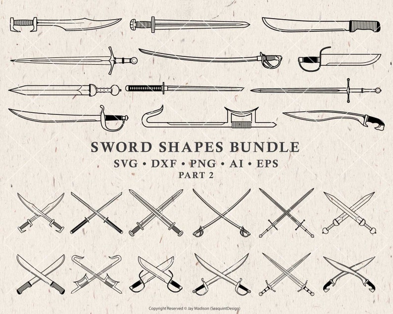 Sword Outline SVG Bundle, Medieval Swords, Crossed Swords (digital ...