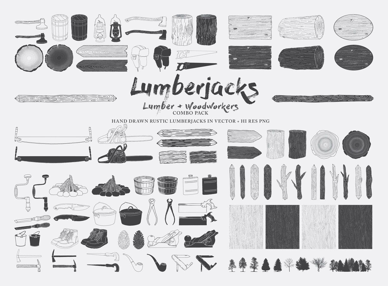 Hand Drawn Lumberjacks Combo Pack Wood Pattern Wood and - Etsy