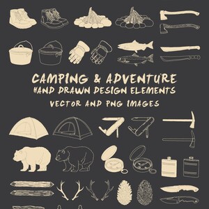 Hand Drawn Camping Clipart, Nature Rustic Hunting Wilderness Lumberjack ...