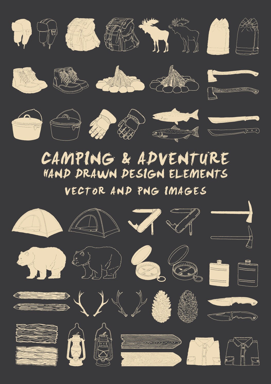 Hand Drawn Camping Clipart Nature Rustic Hunting Wilderness - Etsy