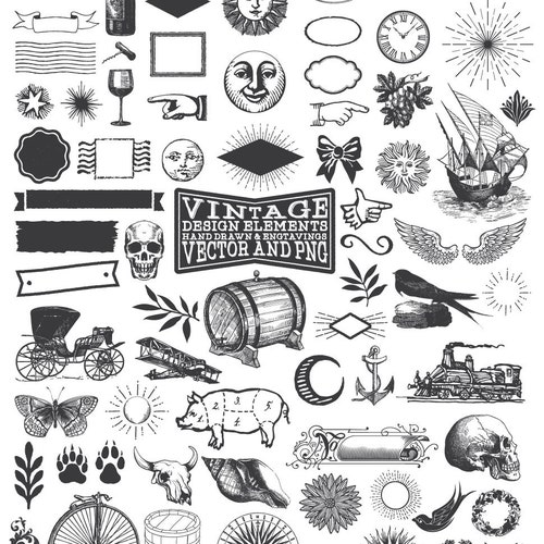 Hand Drawn Illustration Clipart Pack Vintage Rustic Hand - Etsy