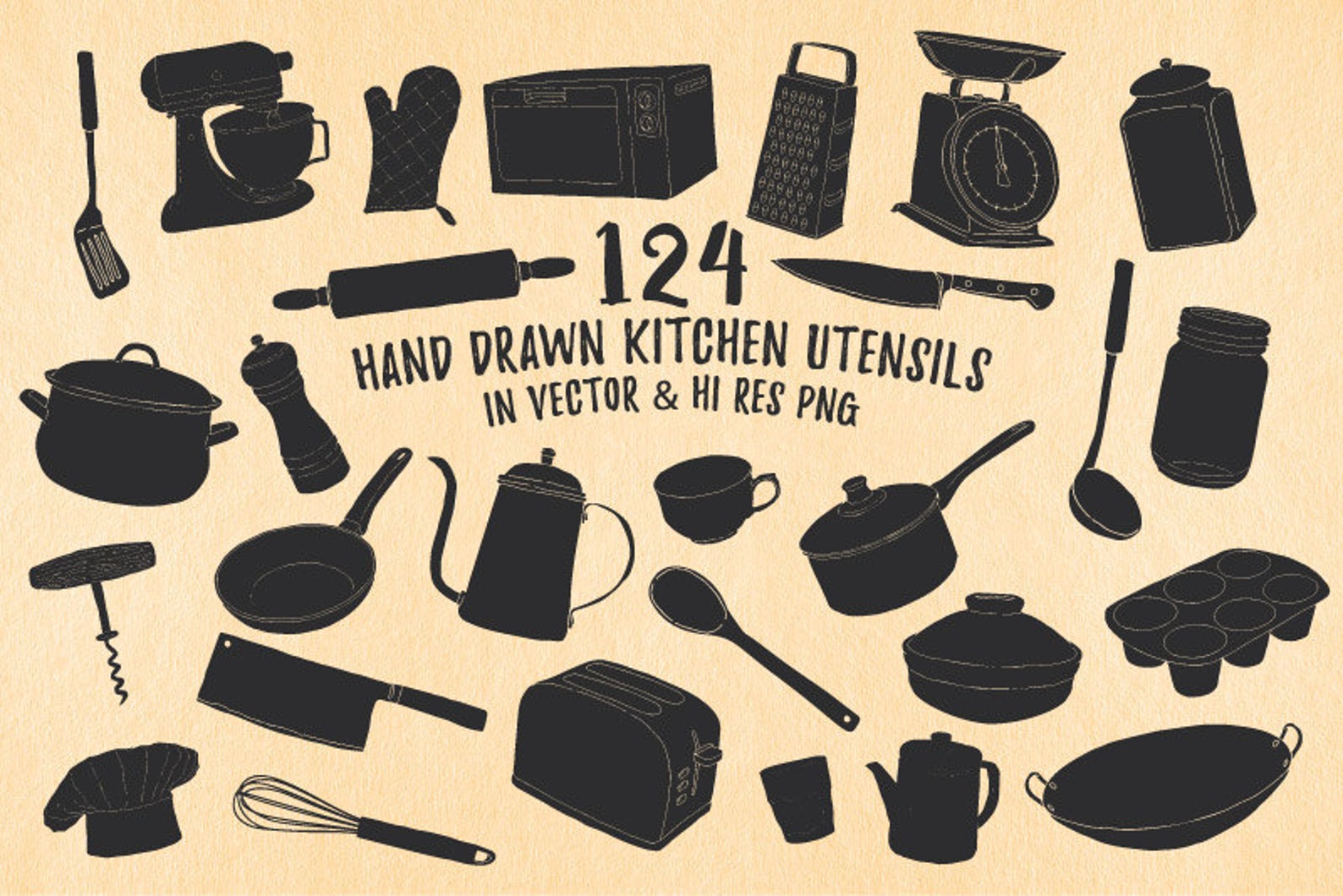 Doodle Cooking Clipart, Kitchen Clipart, Cooking Scribble Doodle ...
