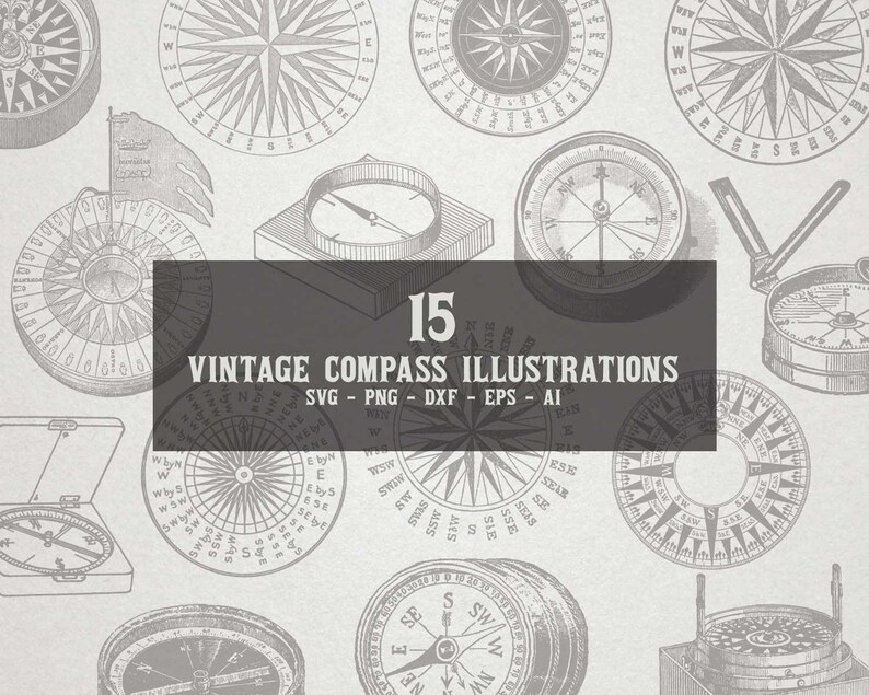 Vintage Compass Illustration SVG PNG Clipart - Antique Compass Drawing ...