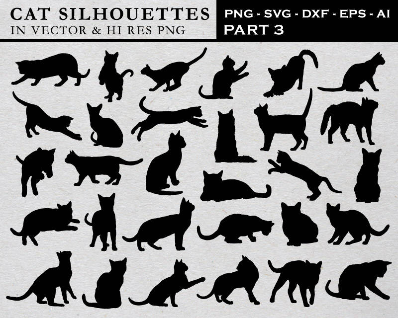 Cat Silhouette Clipart Cat Silhouette Clip Art Cat Clipart | Etsy