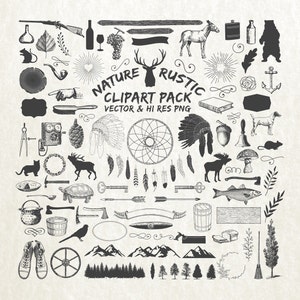 Rustic Clipart Pack - Hunting Lumberjack Nature Camping Wilderness ...