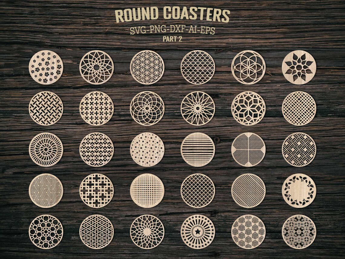 Round Coaster SVG DXF Laser Cut Templates: Wall Decor, Trivet & More ...