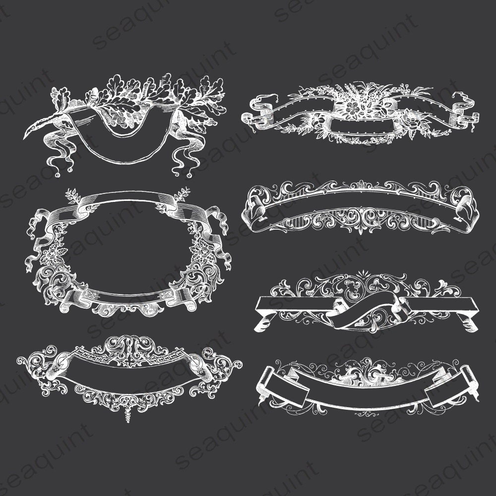 Vintage Ornate Banner Frame Clipart, Wedding Design Elements (PNG, EPS ...