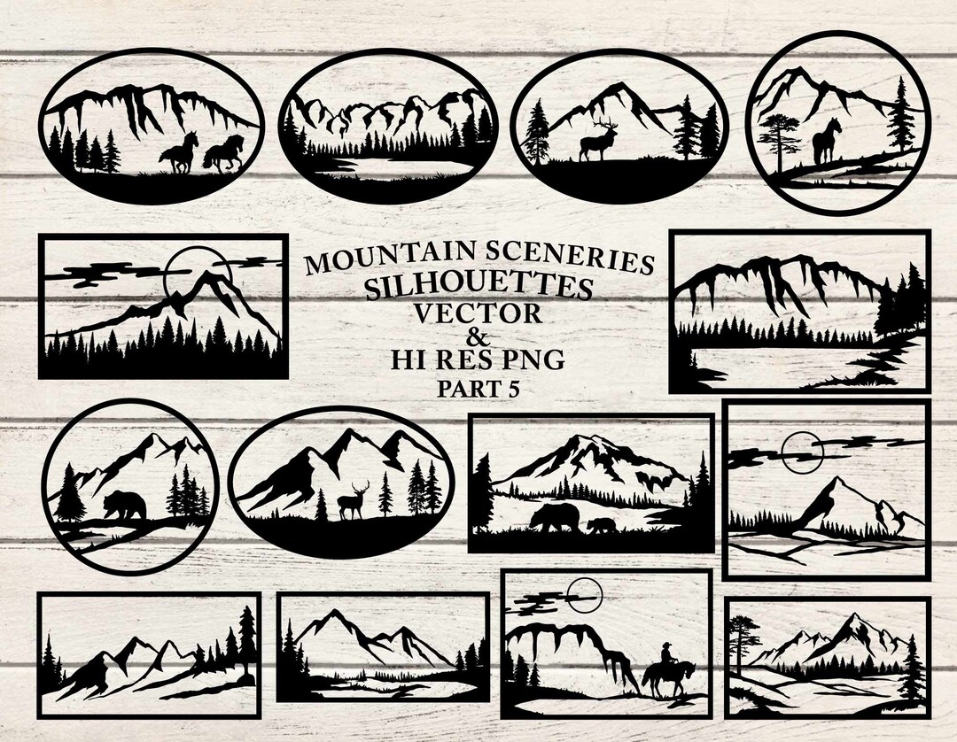 Hand Drawn Mountain Scenery Clipart, Silhouette (png, Svg, Eps, Ai, Dxf ...