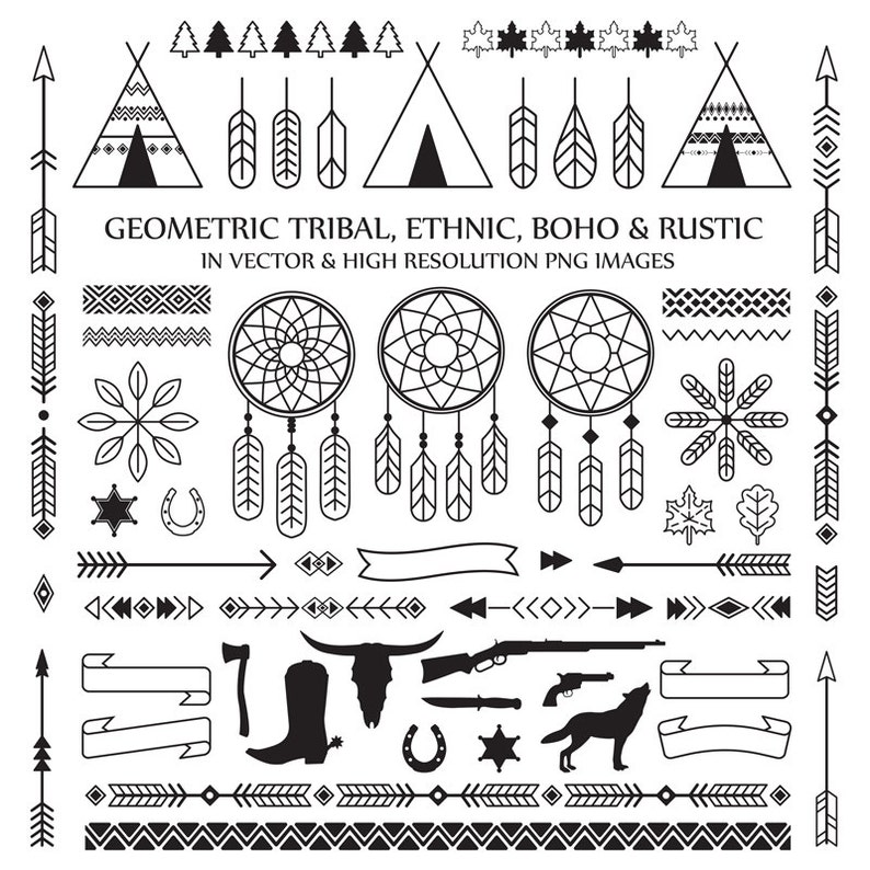 Line Art Tribal Boho Clipart Feather Arrow Dreamcatcher - Etsy