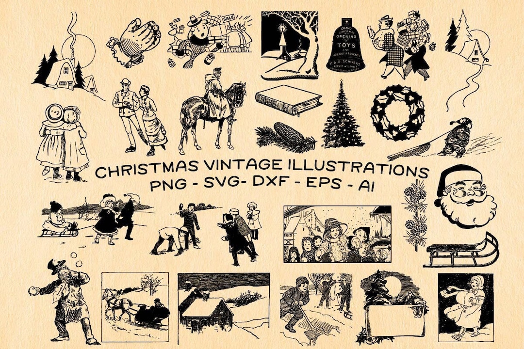 Vintage Christmas Illustrations, Vintage Santa, New Year, Winter ...
