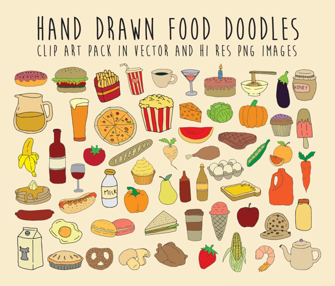 Hand Drawn Food Doodle Clipart Doodle Food Clipart Scribble | Etsy