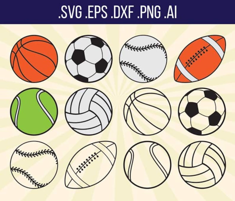 Sports Balls SVG Cut Files Basketball Football Rugby Tennis - Etsy